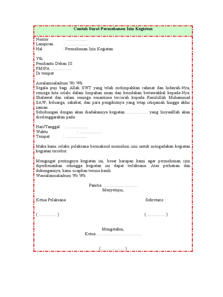 Contoh Surat Permohonan Izin Kegiatan | PDF