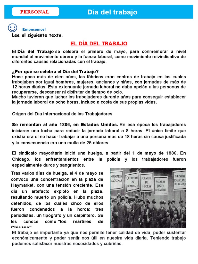 D3 A3 FICHA PS. Día Del Trabajo | PDF | Labor | Relaciones laborales