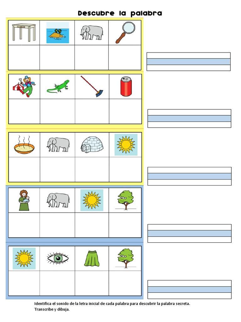 Descubre la palabra a través de sonidos de letras y dibujos | PDF
