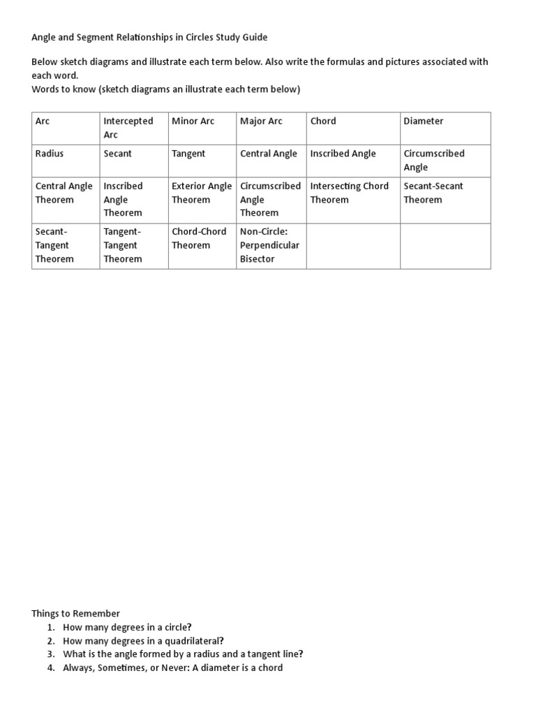 Circle Angle and Segment Relationships Guide | PDF | Circle | Euclidean ...