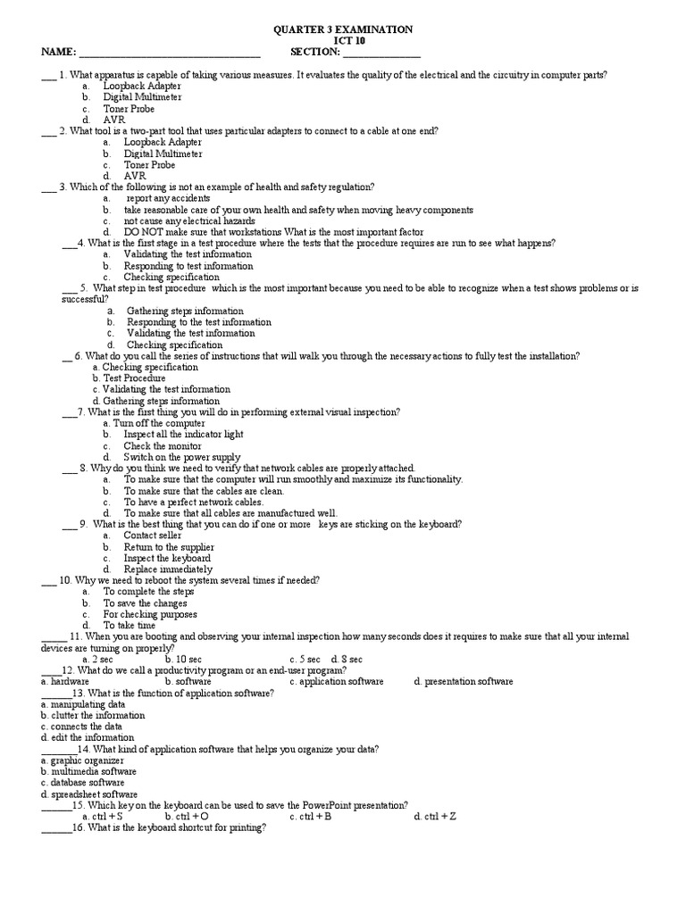 Quarter 3 Examination Ict 10 | PDF | Computer Network | Electrical ...