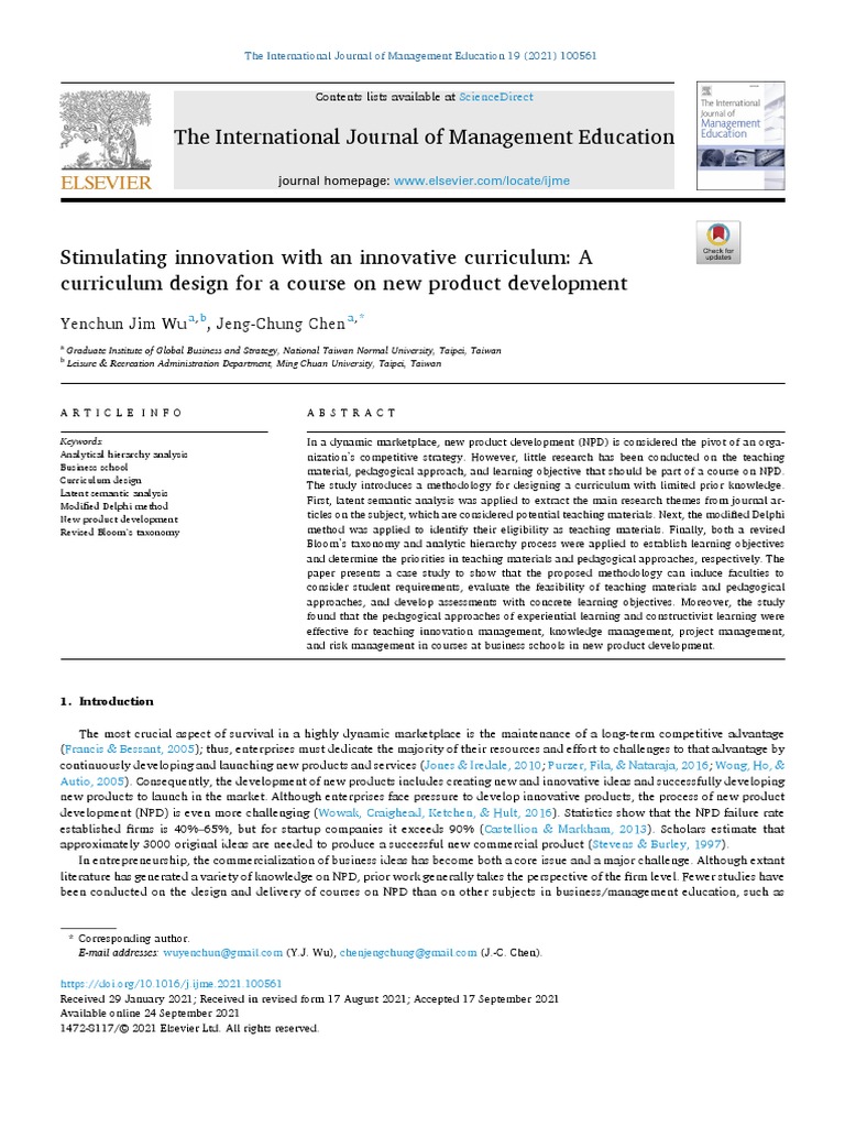 Stimulating Innovation With An Innovative Curricu - 2021 - The ...