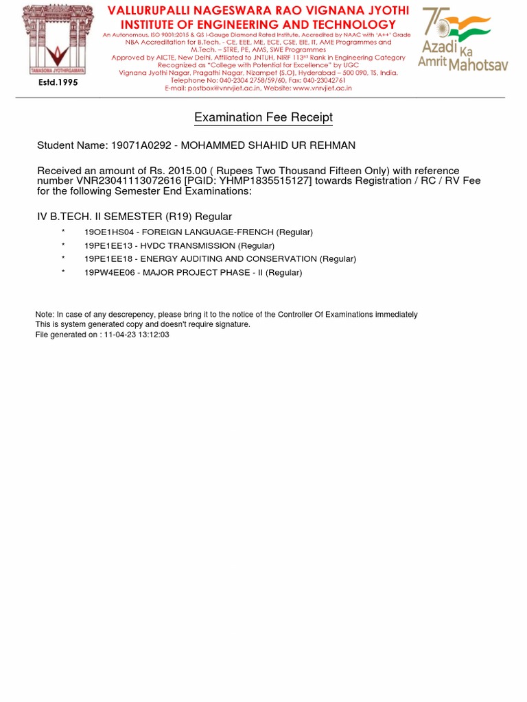 Open ExamFee - Receipt | PDF