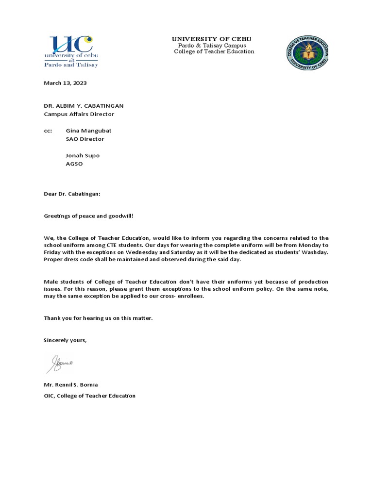 Uniform Letter | PDF