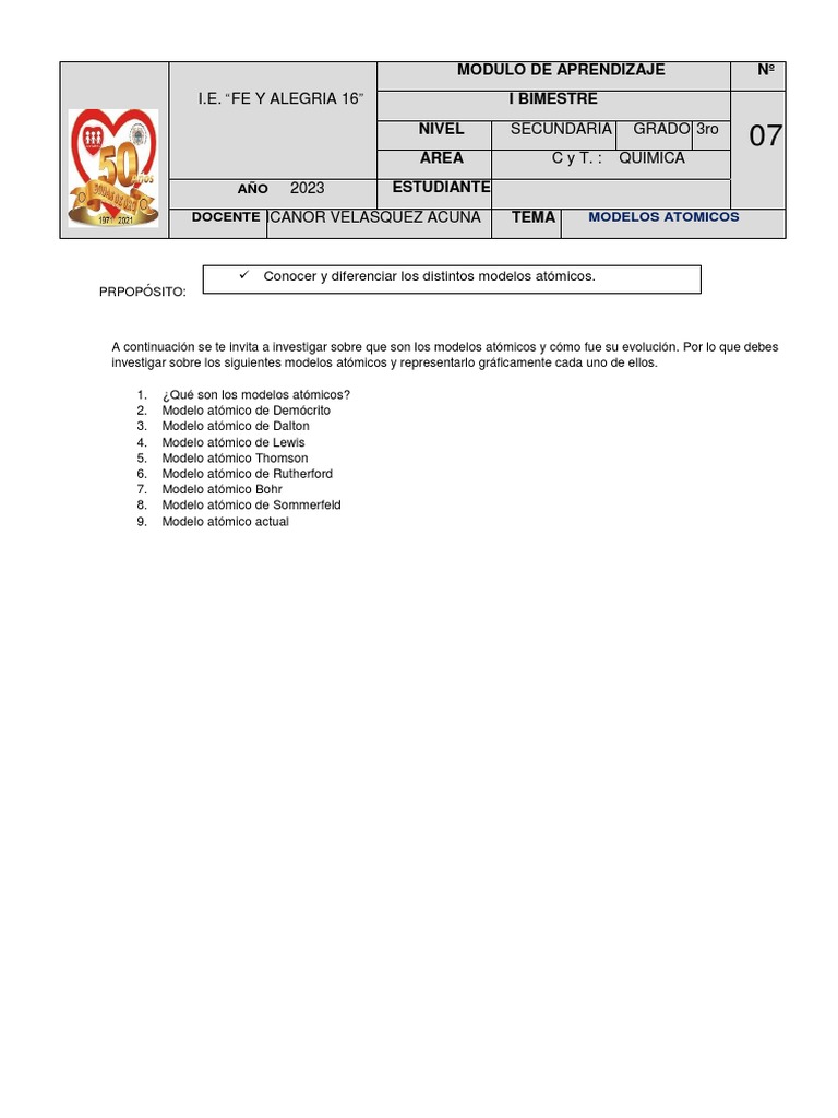 Modulo 7 Modelos Atomicos | PDF