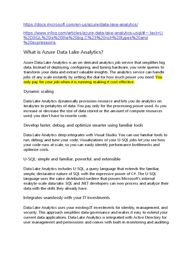 Azure Data Lake Analytics and U-SQL | Download Free PDF | Databases ...