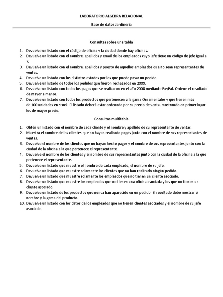 Consultas BD Jardinería | PDF