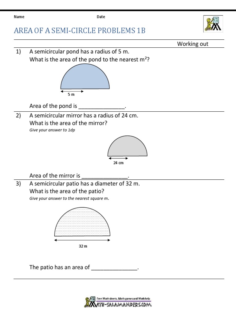 Area of A Semi Circle Problems 1b | PDF | Teaching Methods & Materials