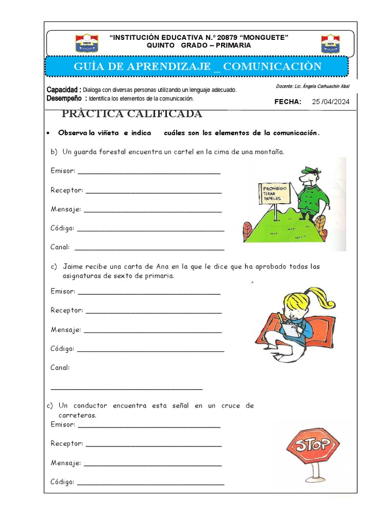 GUÌA-ELEMENTOS DE LA COMUNICACIÒN Practica | PDF | Cognición | Comunicación humana