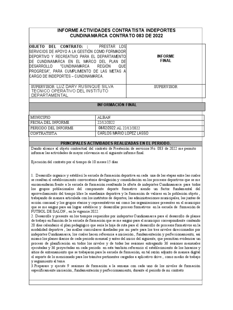 Informe Final CPS 083 Carlos Lopez | PDF | Planificación | Asociación de Futbol