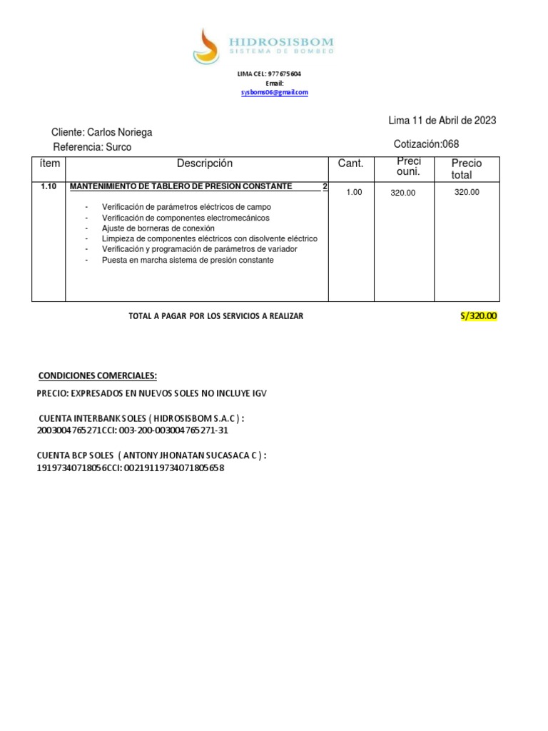 Cotizacion Carlos Noriega (Surco) | PDF
