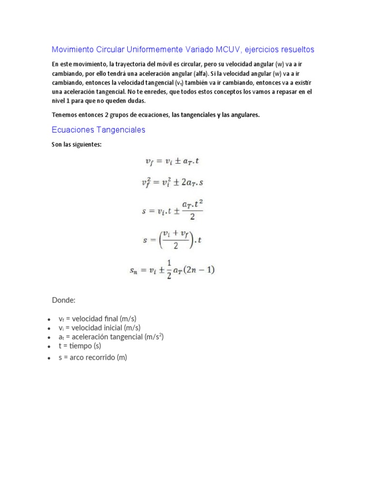 Movimiento Circular Uniformemente Variado MCUV | PDF