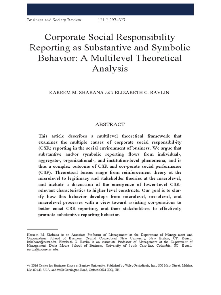 Corporate Social Responsibility Reporting As Substantive and Symbolic ...