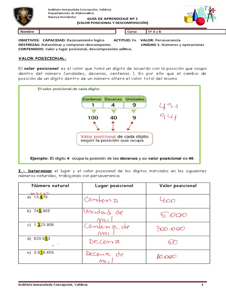 Guía de Valor Posicional y Descomposición | PDF | Matemáticas ...