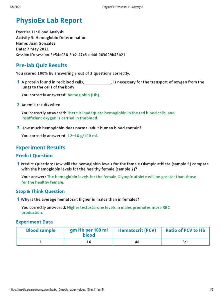 PhysioEx Exercise 11 Activity 3 | PDF | Blood | Clinical Medicine