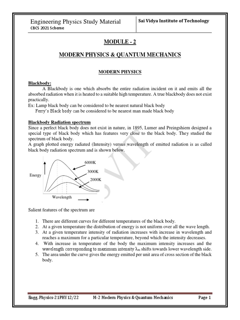 Engineering Physics Study Material: Module - 2 Modern Physics & Quantum Mechanics | Download ...