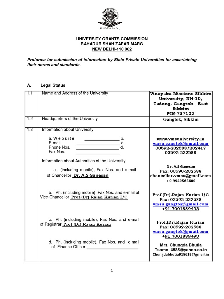 VMSU Curriculum Submission Proforma | PDF | University And College ...