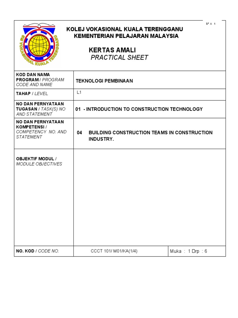 m01 Kertas Amali 1 k04 Cons Team | PDF