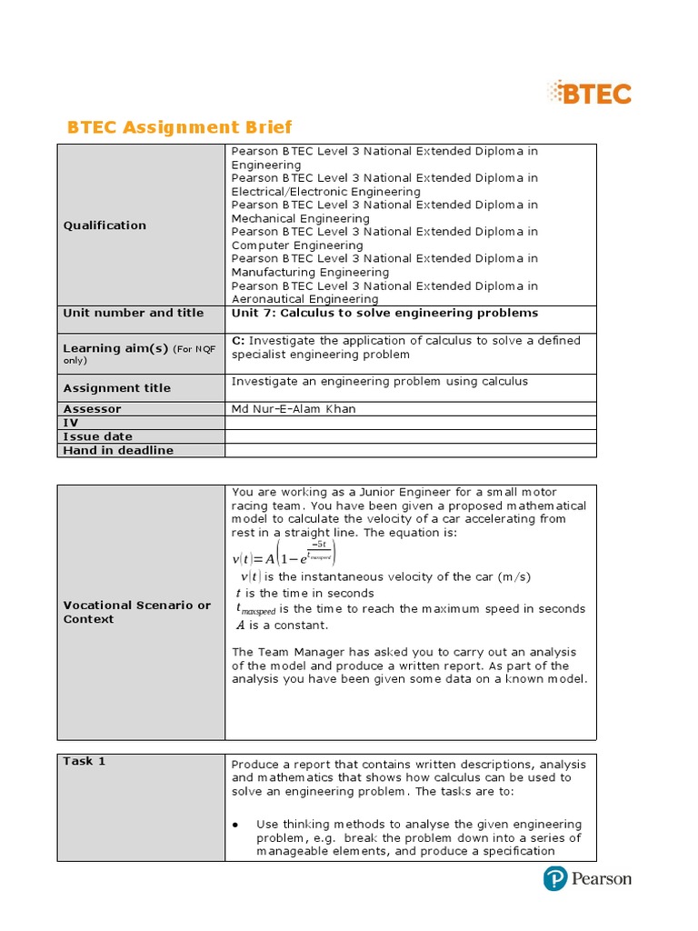 BTEC Assignment Brief: (For NQF Only) | PDF | Function (Mathematics ...