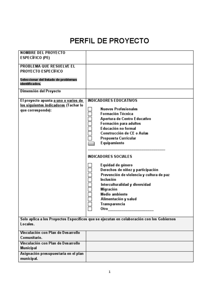 2020 Formato Perfil de Proyecto Específico | PDF