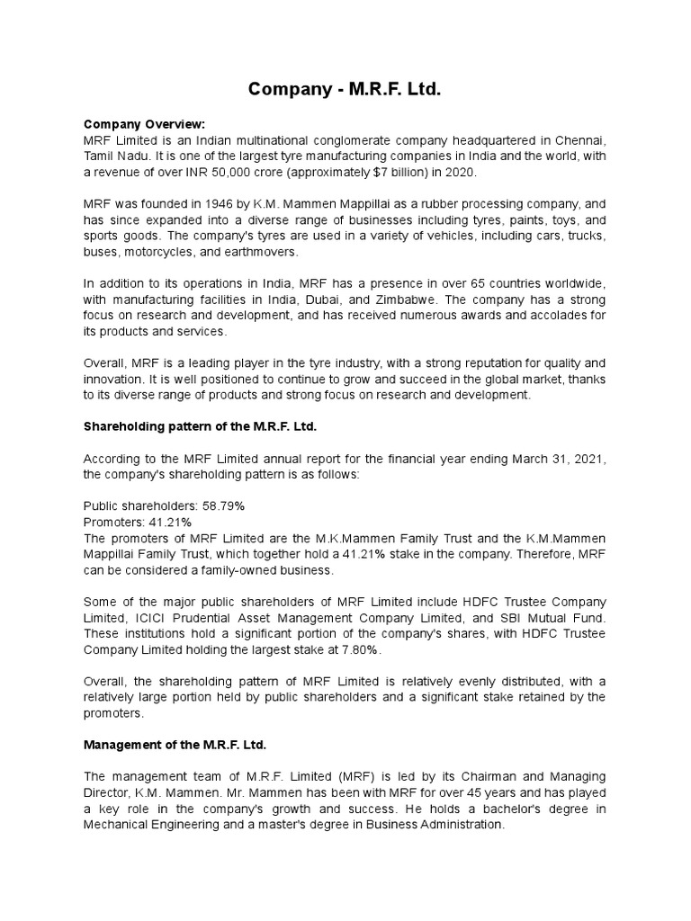 Company - MRF LTD | PDF | Economies | Financial Markets