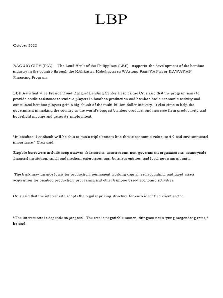 Bamboo Loan (LBP-DBP) | PDF | Loans | Interest