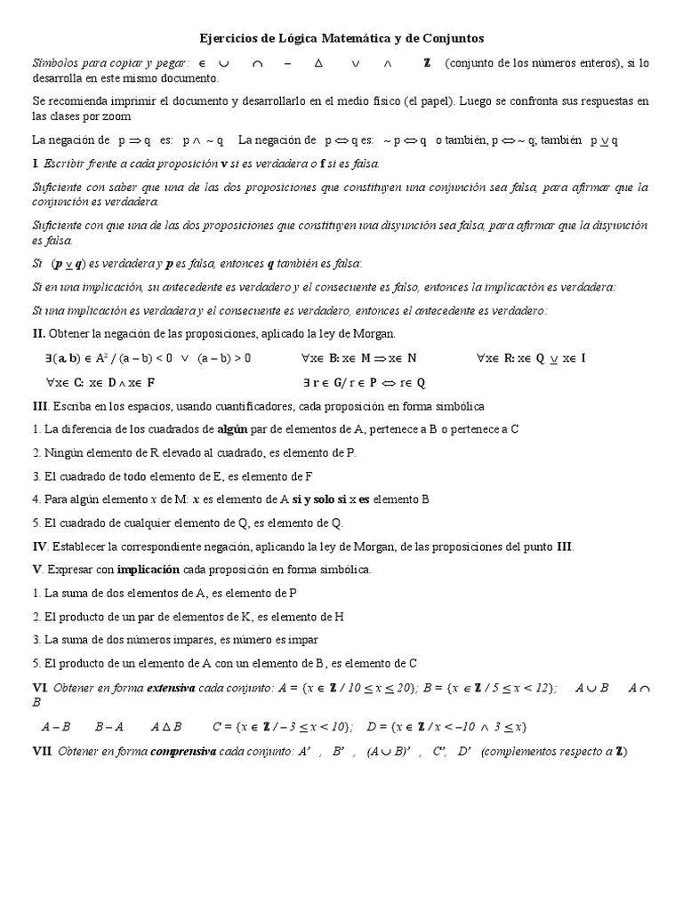 Ejercicios de Lógica y Conjuntos | PDF | Proposición | Lógica matemática