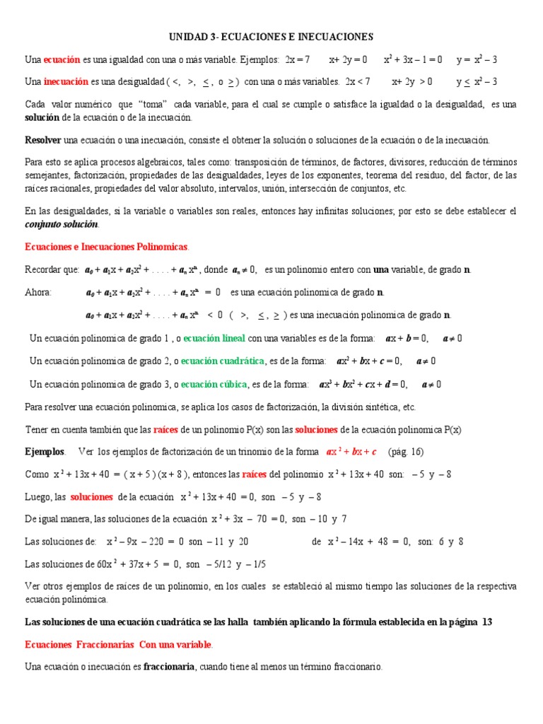 Ecuaciones e Inecuaciones | PDF | Ecuaciones | Factorización