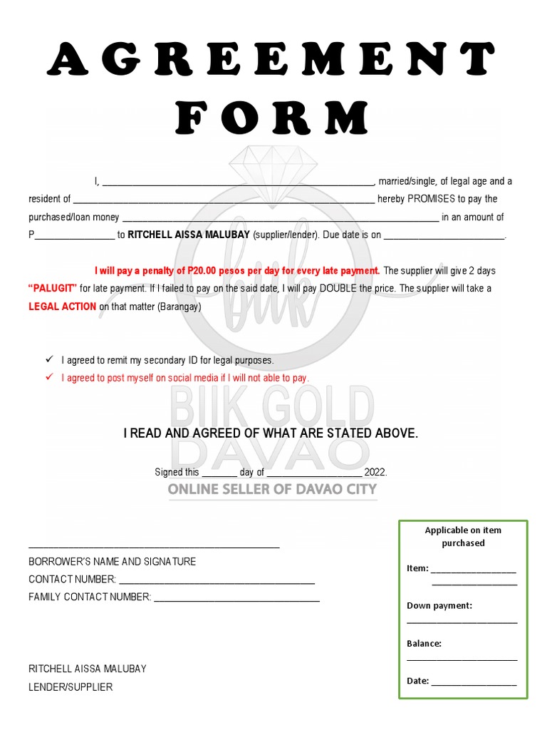 Agreement Form: I Read and Agreed of What Are Stated Above | PDF