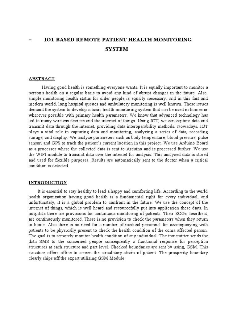 Remote Patient Health Monitoring System | PDF | Monitoring (Medicine ...