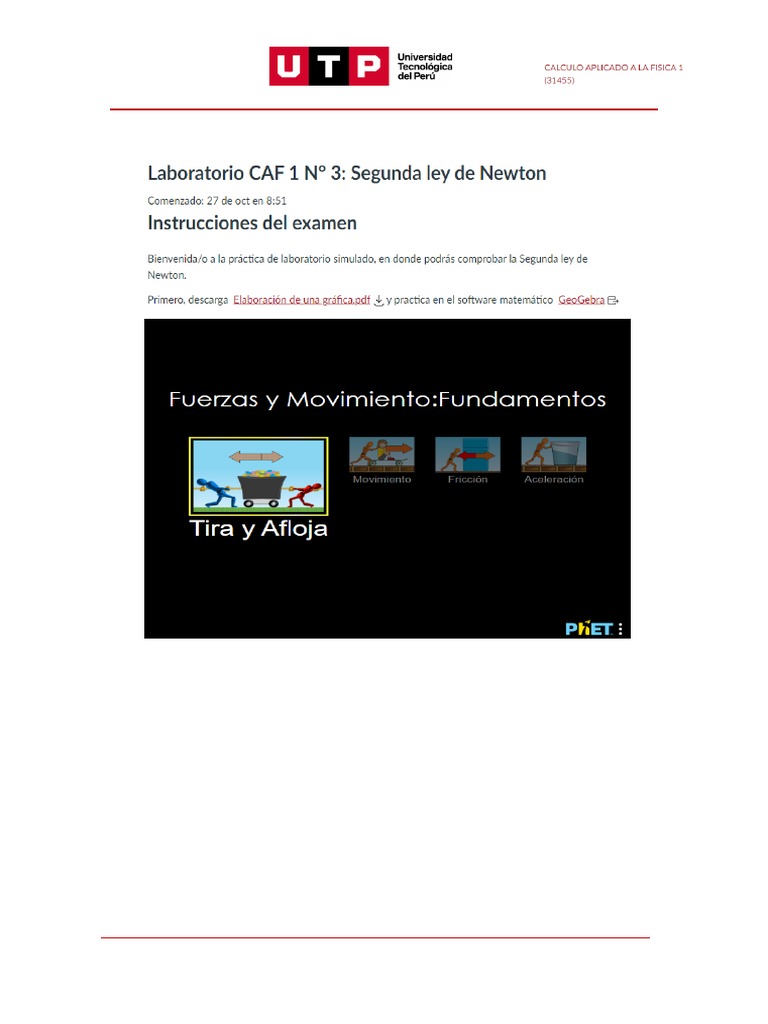 Laboratorio CAF 1 #3 Segunda Ley de Newton Sala5 | PDF