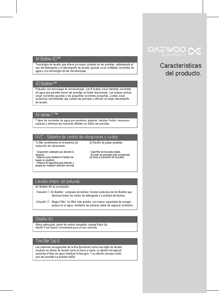 Características - Daewoo DWF-DG1B386CSS1 Manual | PDF | Negocios ...