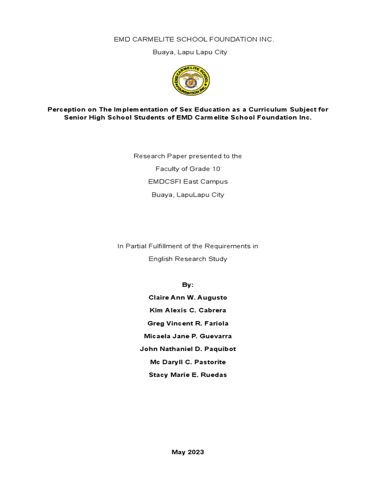 Thesis Group 4 Draft Pdf Sex Education Behavior