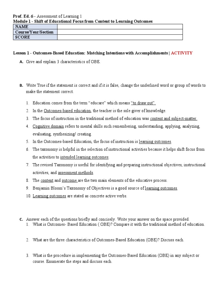 Module1 ACTIVITY | PDF | Educational Assessment | Learning