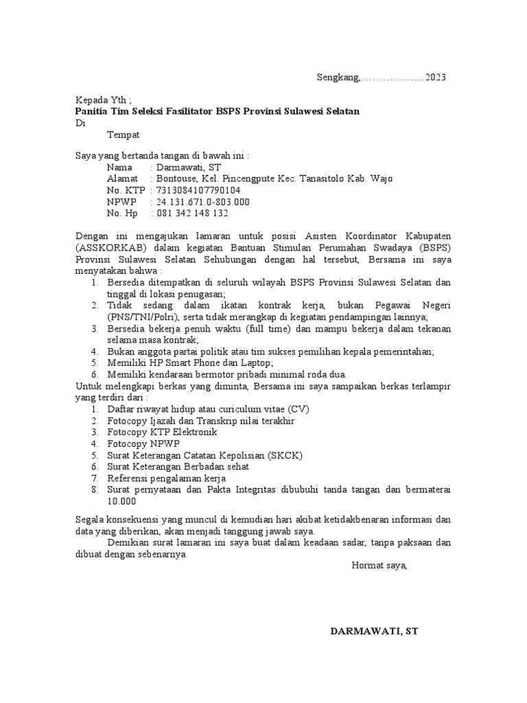 Surat Lamaran Darma | PDF