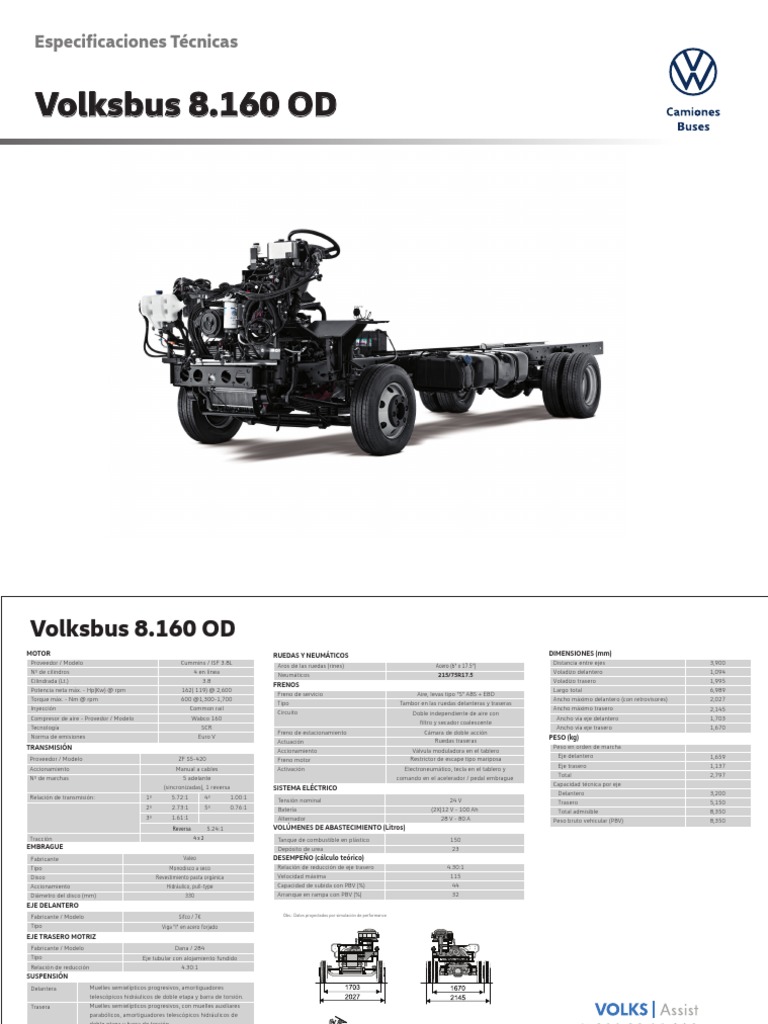 Volksbus 8.160 OD: Especificaciones Técnicas | PDF | Eje | Coche