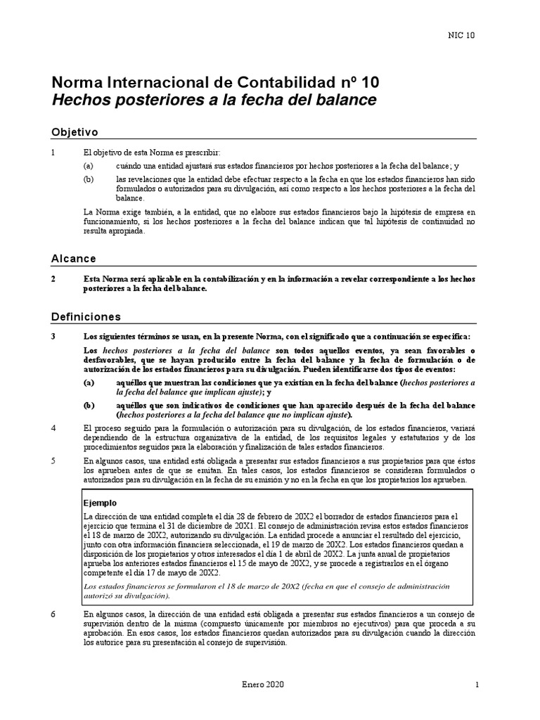 100.NIC 10 Hechos Posteriores A La Fecha Del Balance | PDF | Estado ...