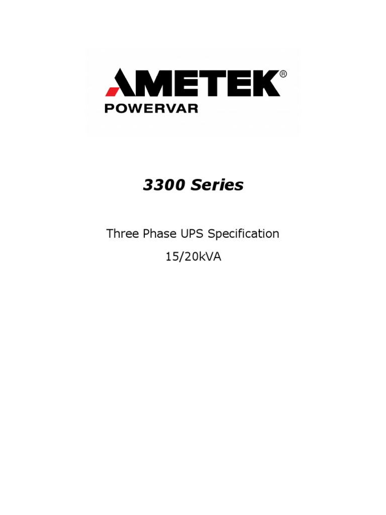 A0300597 Rev b3300 Series 1520kva Specification 101719 Final | PDF | Power Inverter | Power Supply