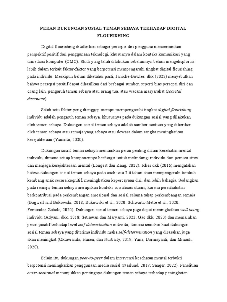 Peran Dukungan Sosial Teman Sebaya Terhadap Digital Flourishing | PDF | Pengembangan Diri ...