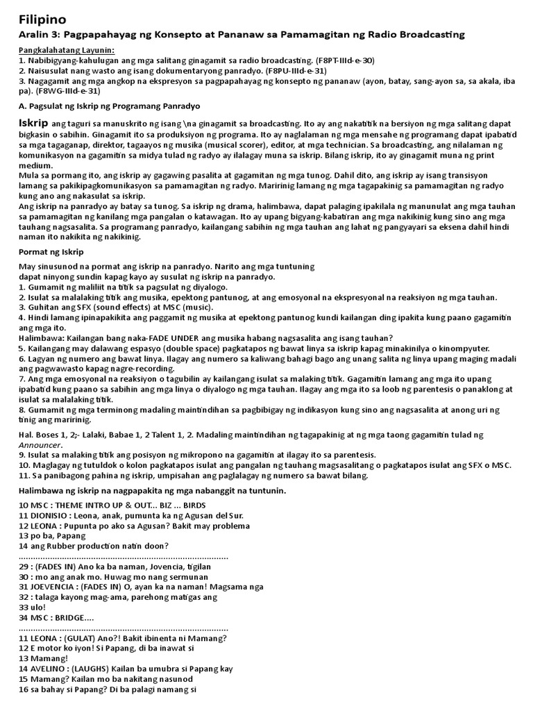 Filipino 8 - Q3 W3 - Students' Note | PDF