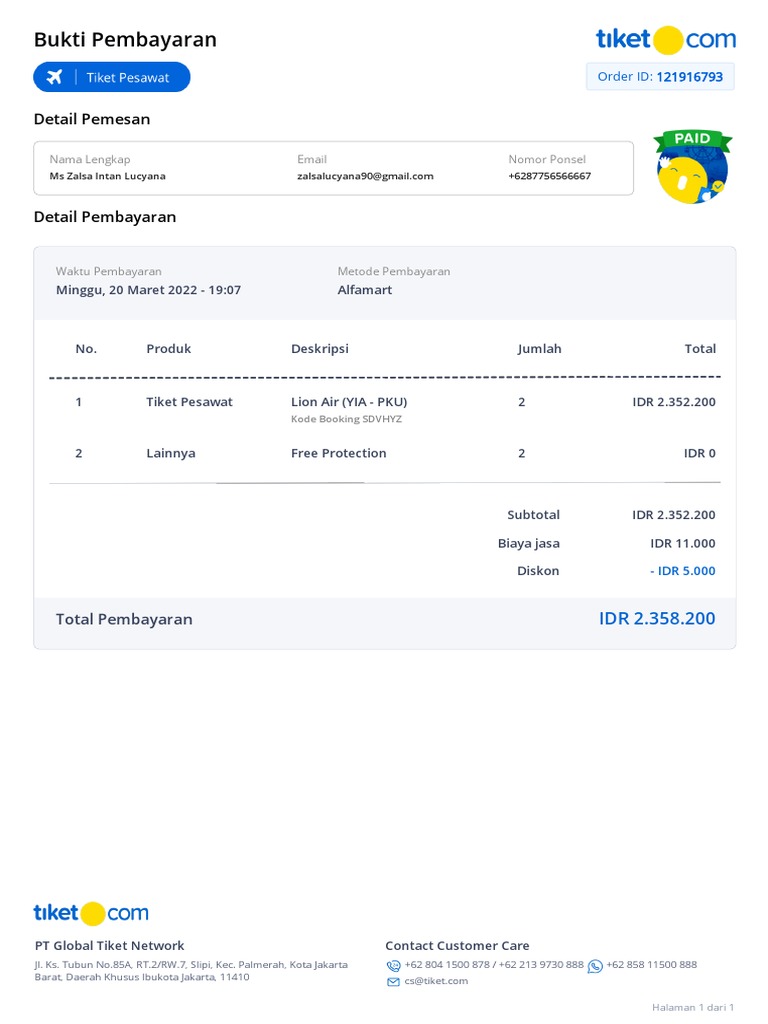 Bukti Pembayaran Tiket Pesawat | PDF