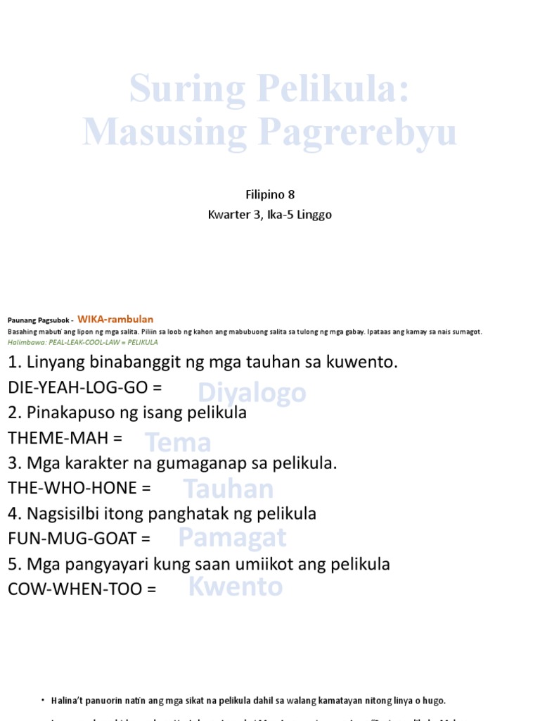 Filipino 8 Q3 W5 - Suring Pelikula - Masusing Pagrerebyu | PDF