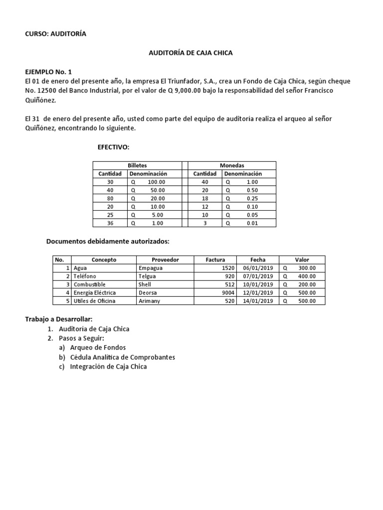 Ejercicio Caja Chica | PDF