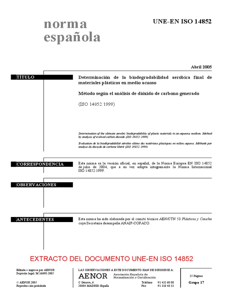 (Ex) Une-En Iso 14852 2005 | PDF | El plastico | Agua