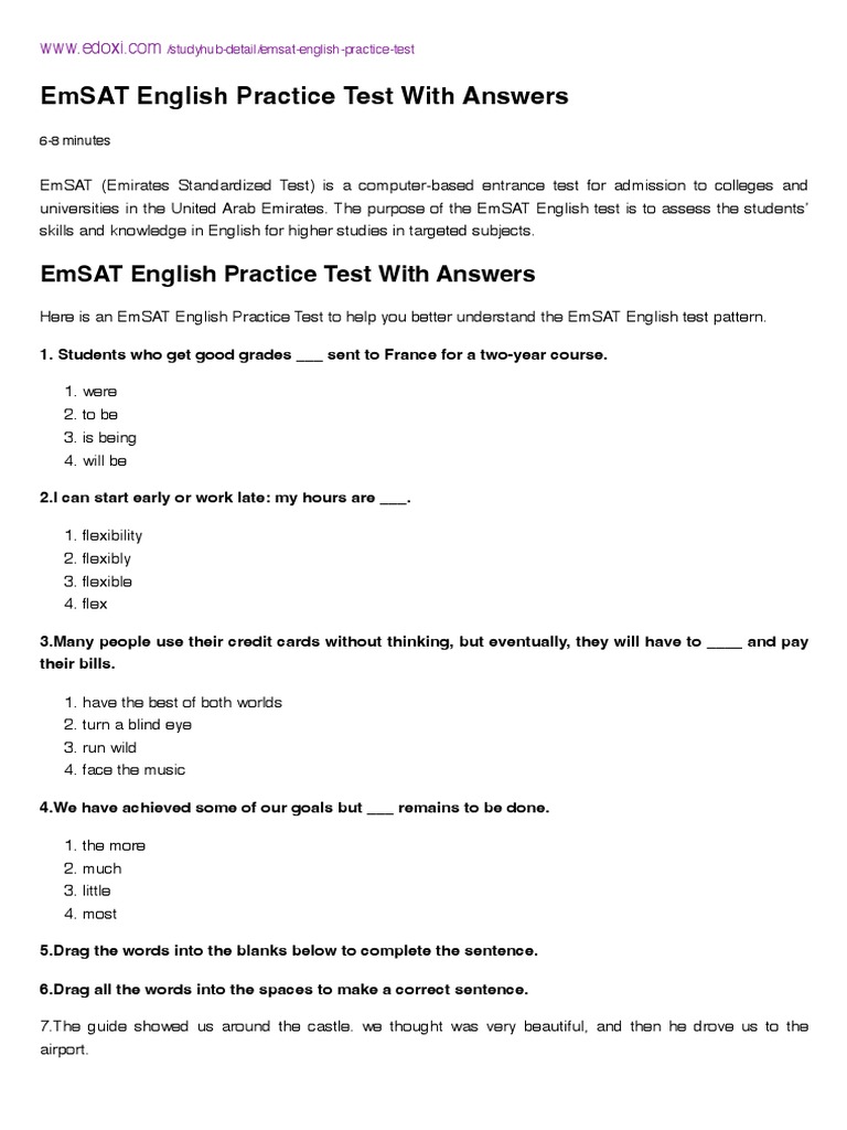 EmSAT English Practice Test Guide | PDF | English As A Second Or ...
