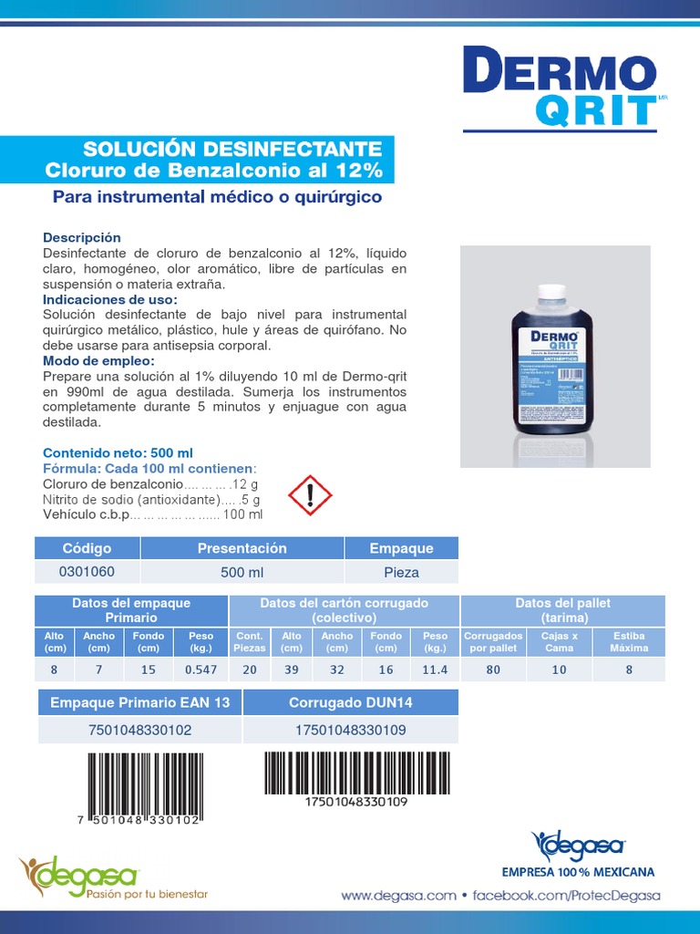 Clor Benzalconio Dermo-Qrit Al 12 % 500 ML Pieza | PDF