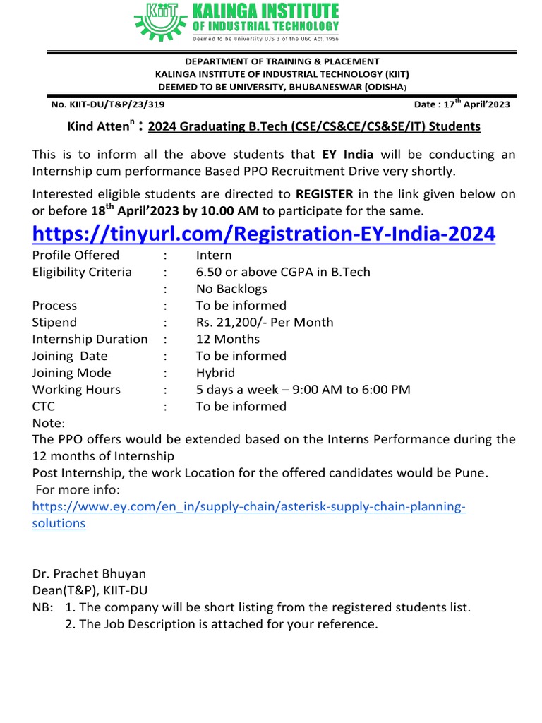 Registration For EY India Internship Cum PPO Recruitment Drive-2024 ...
