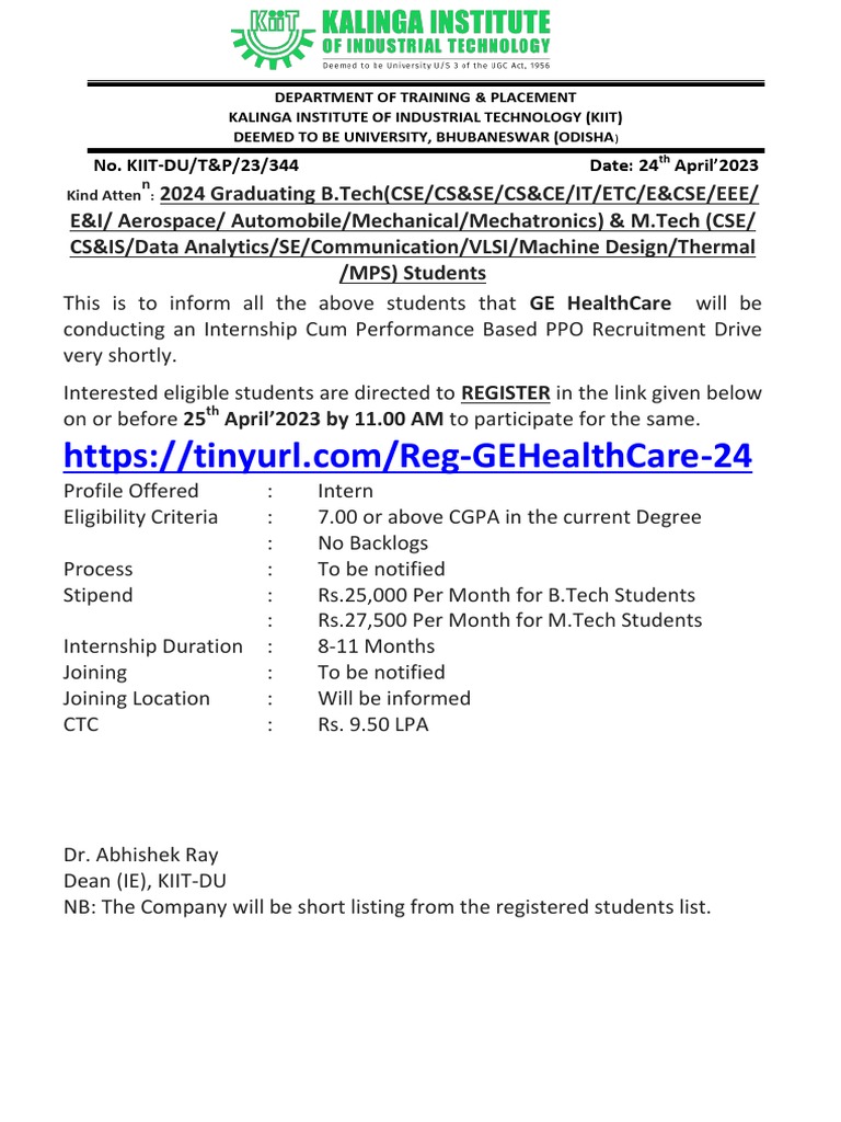 GE HealthCare Internship Drive 2024 | PDF