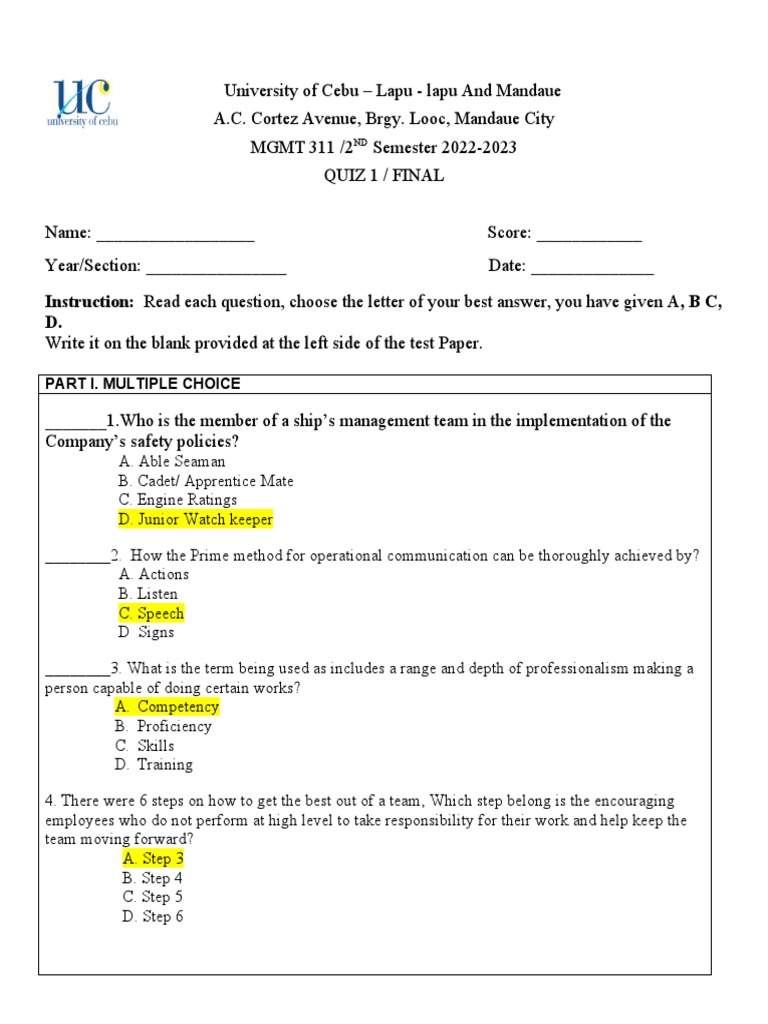 BSMT MGMT Final Quiz 1 | PDF BSMT MGMT Final Quiz 1 | PDF