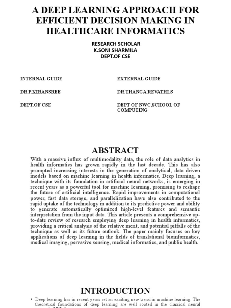 A Deep Learning Approach For Efficient Decision Making in Healthcare ...